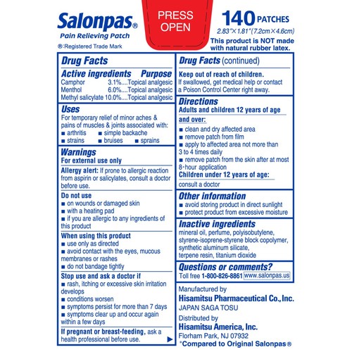 Hisamitsu Salonpas Pain Relieving Patches 140 Patches Per Box | eBay
