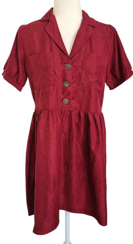 Red Baby Doll Dress Trixxi Size Small Front Pockets Brown Buttons Puff ...