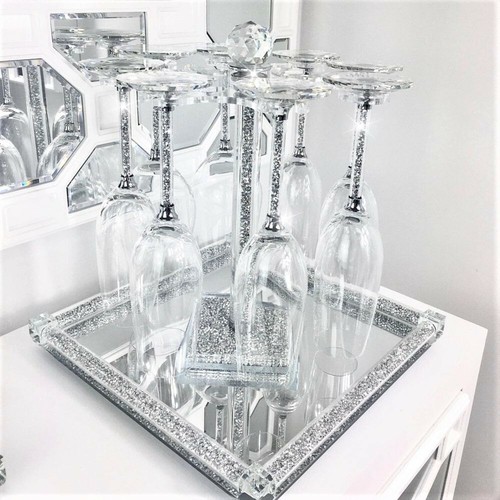 Silver Crushed Crystal FLUTE HOLDER Diamond Mug Cup Kitchen Diamante ...