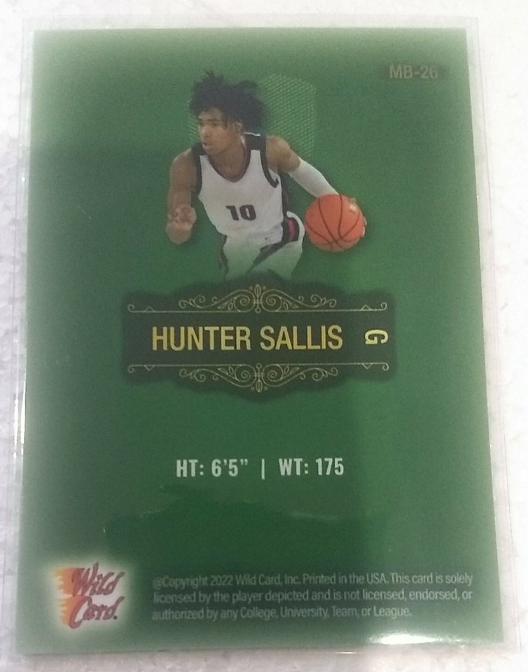 Hunter Sallis 2022 Wild Card Matte Green MB-26, 12/200 Gonzaga. 2023 ...