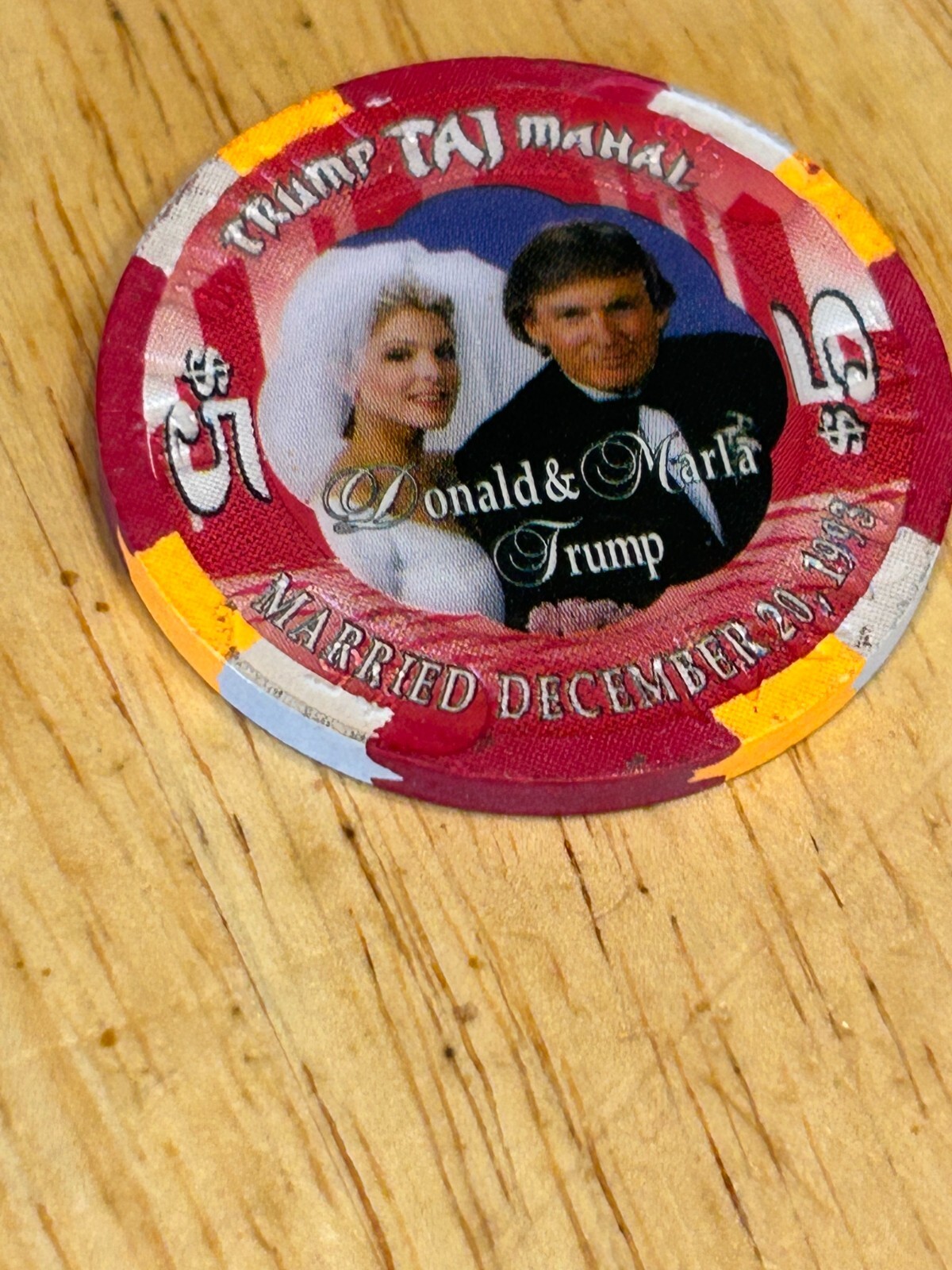 VTG Taj Mahal Casino Atlantic City Casino $5 Chip Donald Trump & Marla ...