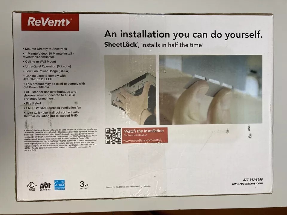 ReVent RVL110 110CFM Ceiling/Wall Mount Humidity Sensing Bathroom ...