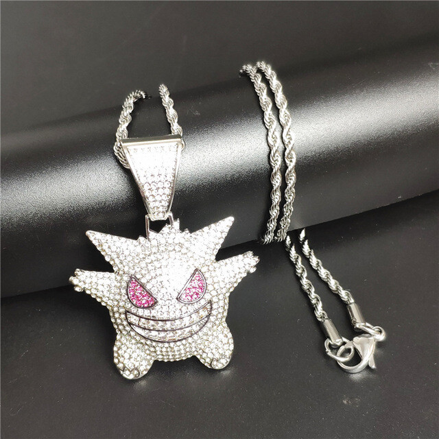 Hip Hop Jewelry Pokemon Gengar Necklace Pendant Cubic Zircon Copper ...