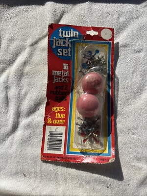 Vintage Twin Jack Set 16 Metal Jacks 2 Rubber Balls WELLS Kids Toy Game ...