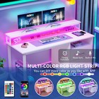 47/55 inch Home Office Desk with File Drawer LED Computer Desk w/ Power ...