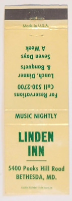 Linden Inn Bethesda MD Matchbook Cover B62 | eBay