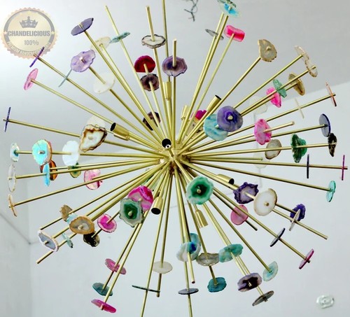 Huge Agate Lamp Chandelier Natural Stones Agates Lights Premium Brass ...