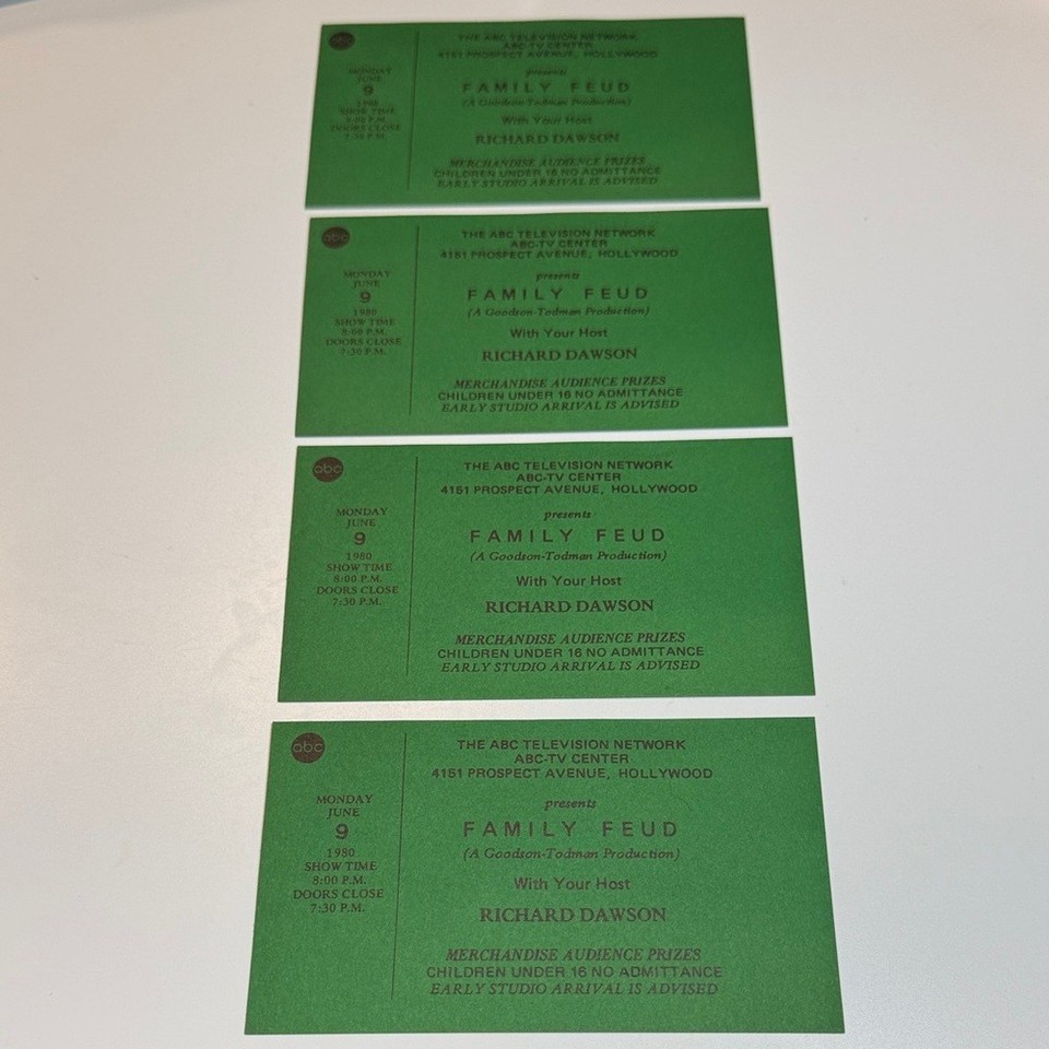 ABC Family Feud Tickets HOST Richard Dawson June 9, 1980 Vintage | eBay