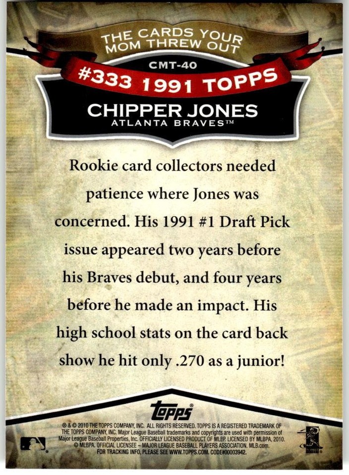 2010 Topps #CMT-40 Chipper Jones The Cards Your Mom Threw Out | eBay