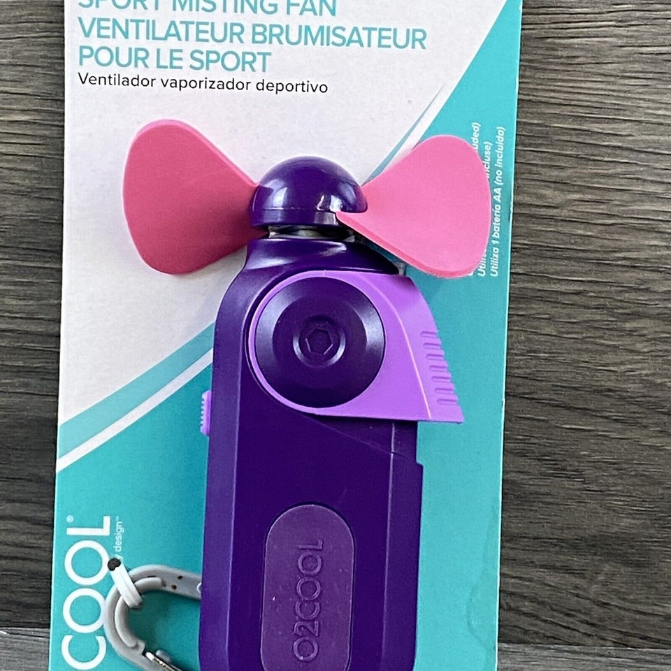 O2Cool Sport Carabiner Misting Pocket Fan Purple Battery Operated Works ...