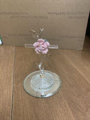 Glass Baron ~ Clear Glass Cross with Pink Rose P3 852G-K | eBay