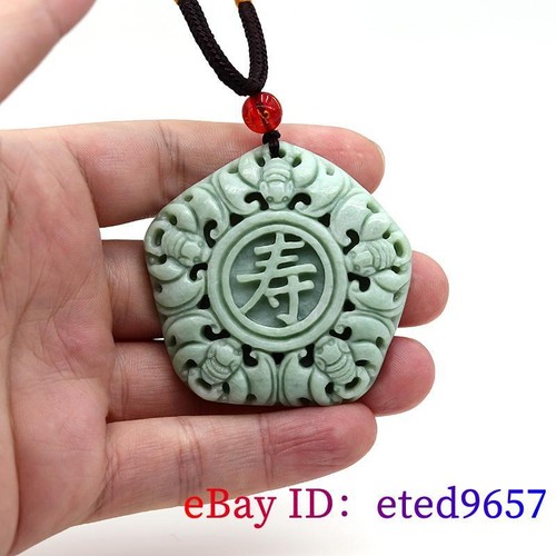 Jade Bat Pendant Natural Green Charm Talismans Jewelry Necklace Chinese ...