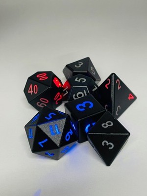 TEG - 7 Black w/ Blue & Red Light-Up Polyhedral Dice New Polyhedral ...