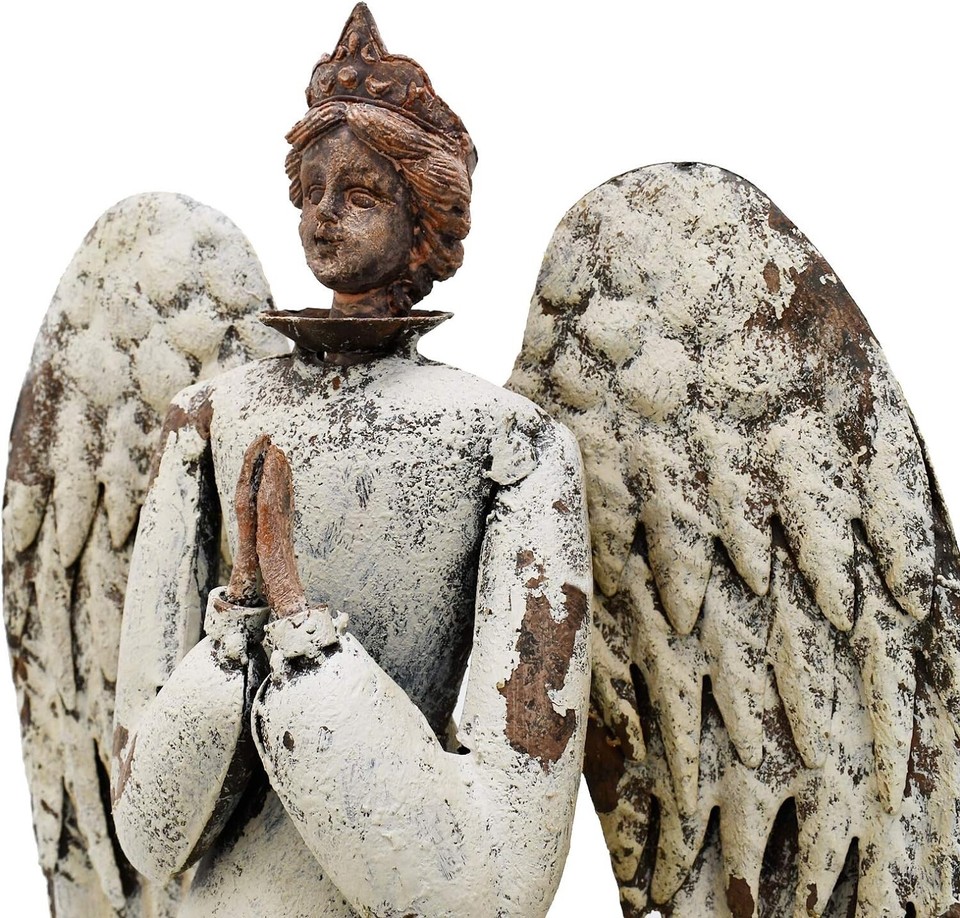 Linfevisi Garden Angel Statue Decor Rustic Metal Angel Sculpture Garden ...