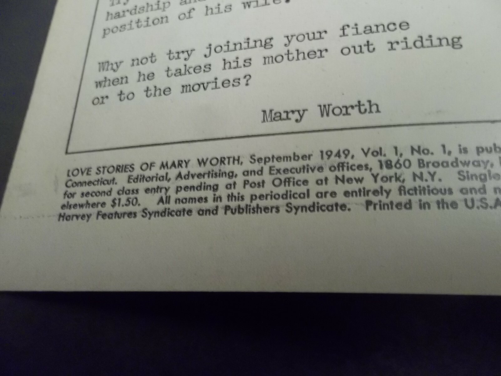 LOVE STORIES OF MARY WORTH 1 September 1949 Ken Ernst CC Beck Vic ...