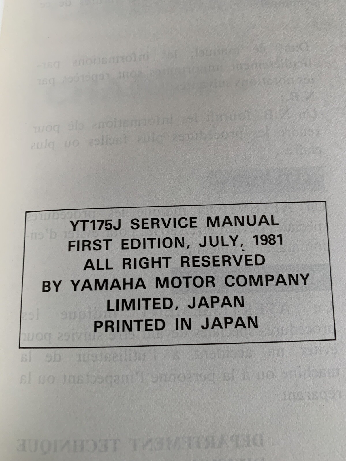 GENUINE YAMAHA SERVICE MANUAL BOOK YY 175 J TRIKE 5V7-28197-70 WORKSHOP ...