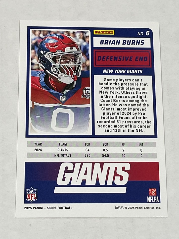 2025 Score-A-Treat Football #6 - Brian Burns - New York Giants | eBay