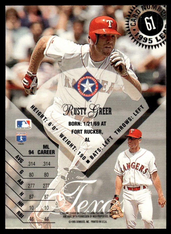 1995 Leaf #61 Rusty Greer Texas Rangers | eBay