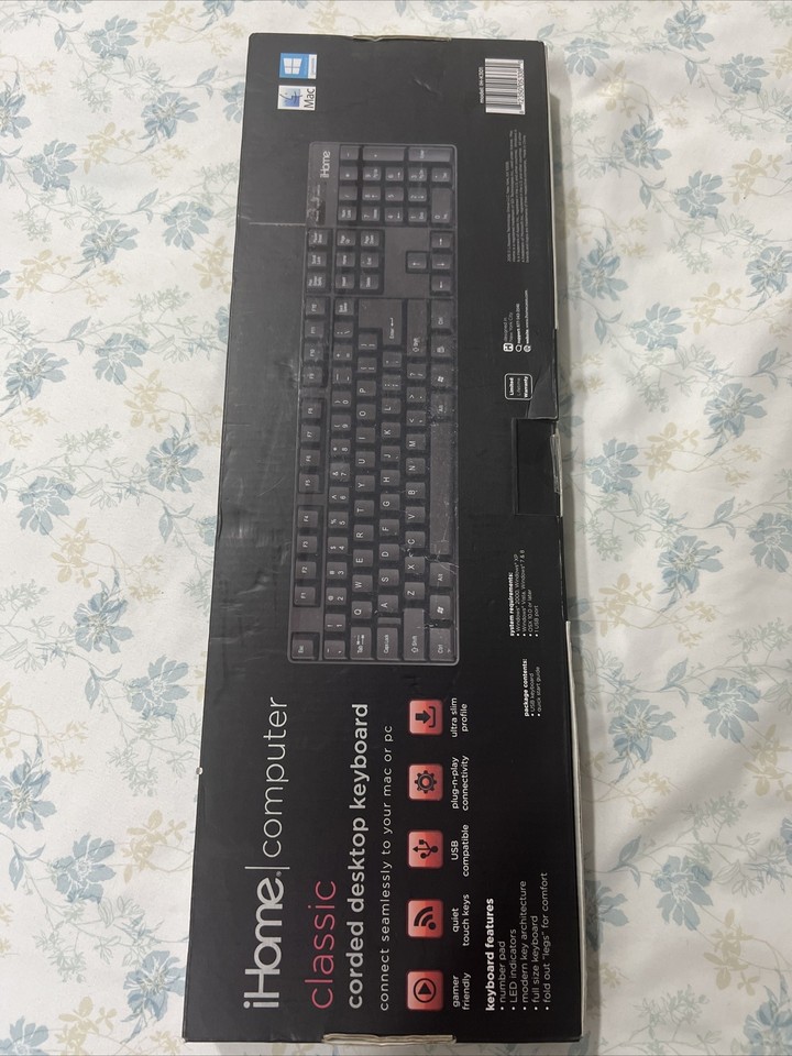 NEW iHome Keyboard Classic Corded Quiet Touch Slim Full Size USB ...