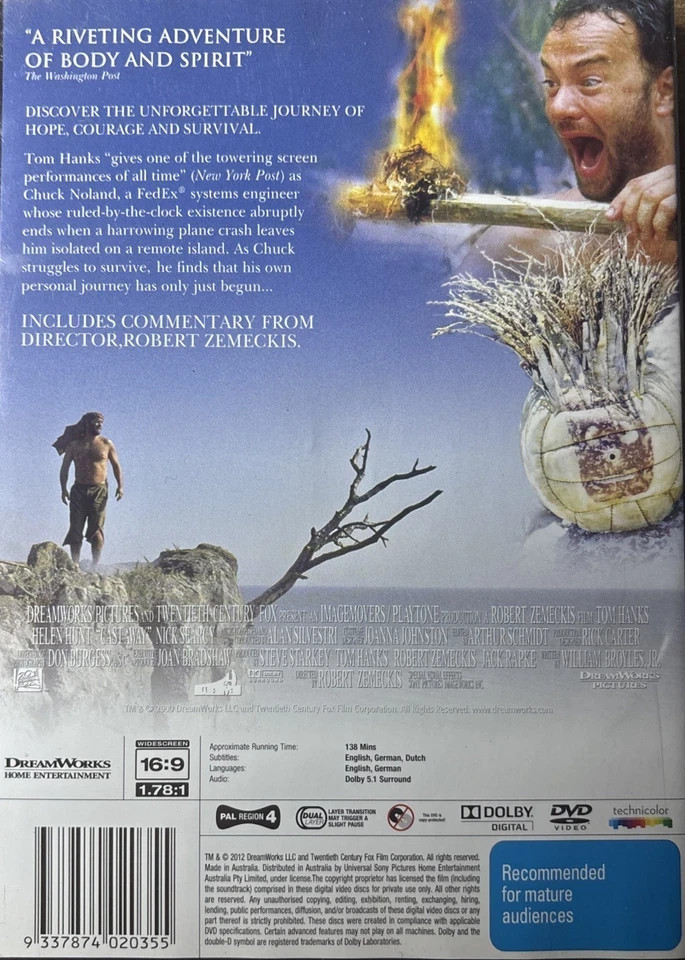 CAST AWAY DVD 2000 TOM HANKS HELEN HUNT REGION 4 BRAND NEW NOT SEALED ...