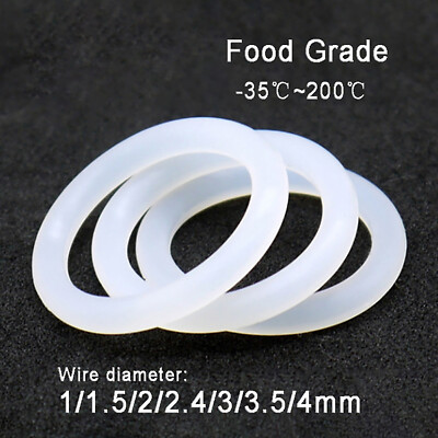 White Food Grade Silicone O-Ring O Ring, 10mm - 50mm OD, 1mm - 4mm Wire ...
