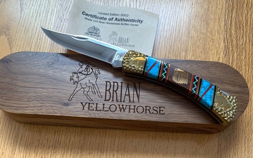 BUCK BRIAN YELLOWHORSE BUFFALO HUNTER 110 KNIFE NEVER USED IN BOX N22 ...