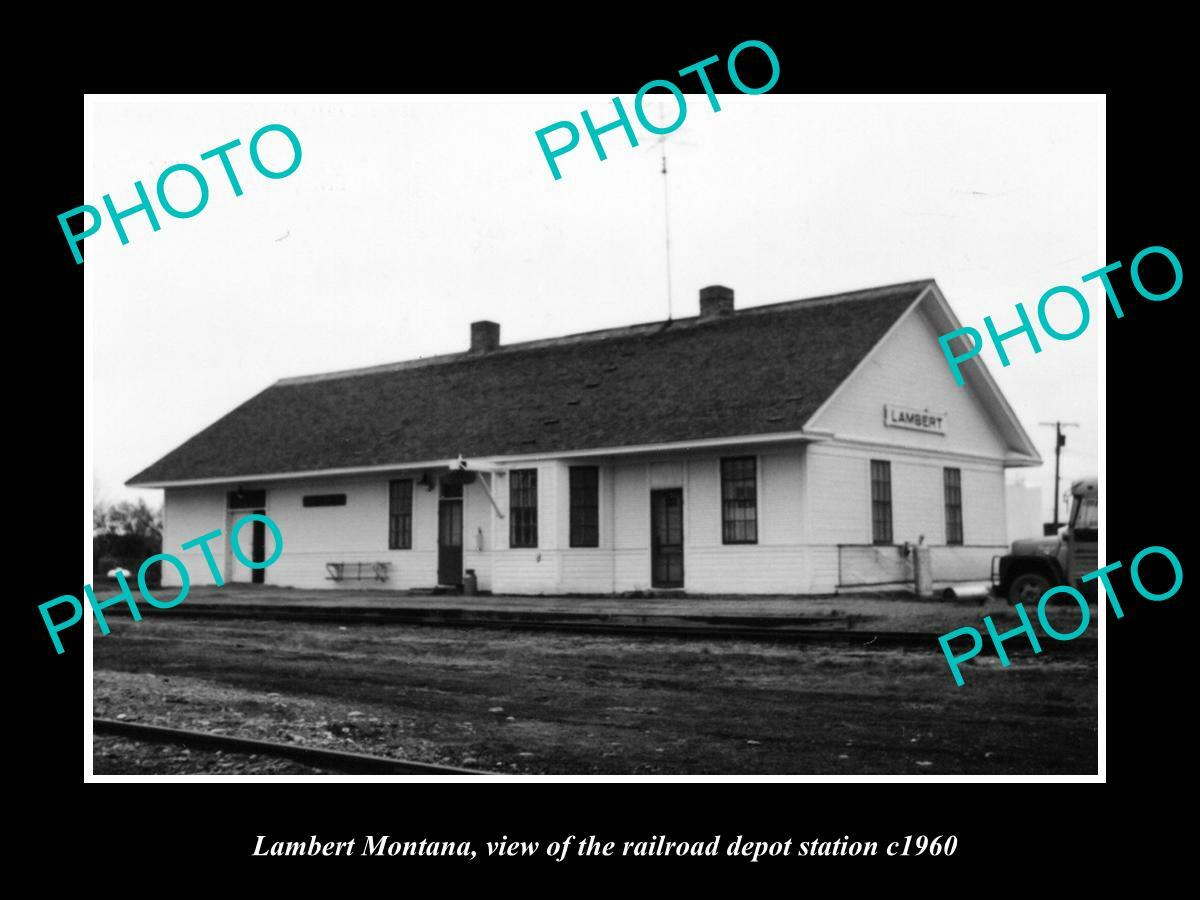 OLD POSTCARD SIZE PHOTO OF LAMBERT MONTANA THE RAILROAD DEPOT STATION ...
