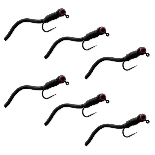 Gilbert's Squirmy Worm 6 Pc Set, Black #10, Fly Fishing Flies Trout ...