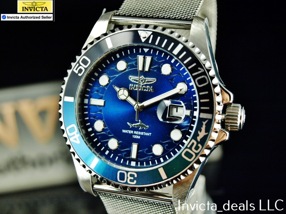 Invicta Men's 43mm Pro Diver HAMMERHEAD BLUE DIAL Mesh Bracelet Silver ...