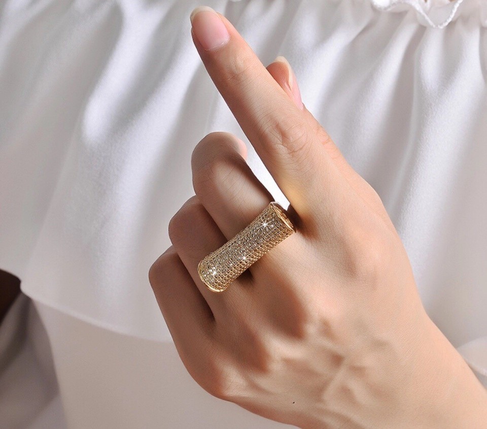 18k White Gold Plated Big Ring made w Swarovski Crystal Stone Bold ...