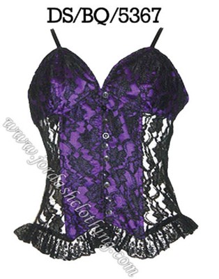 Ladies Gothic Medieval Black & Purple Satin & Lace Bodice Basque Size ...
