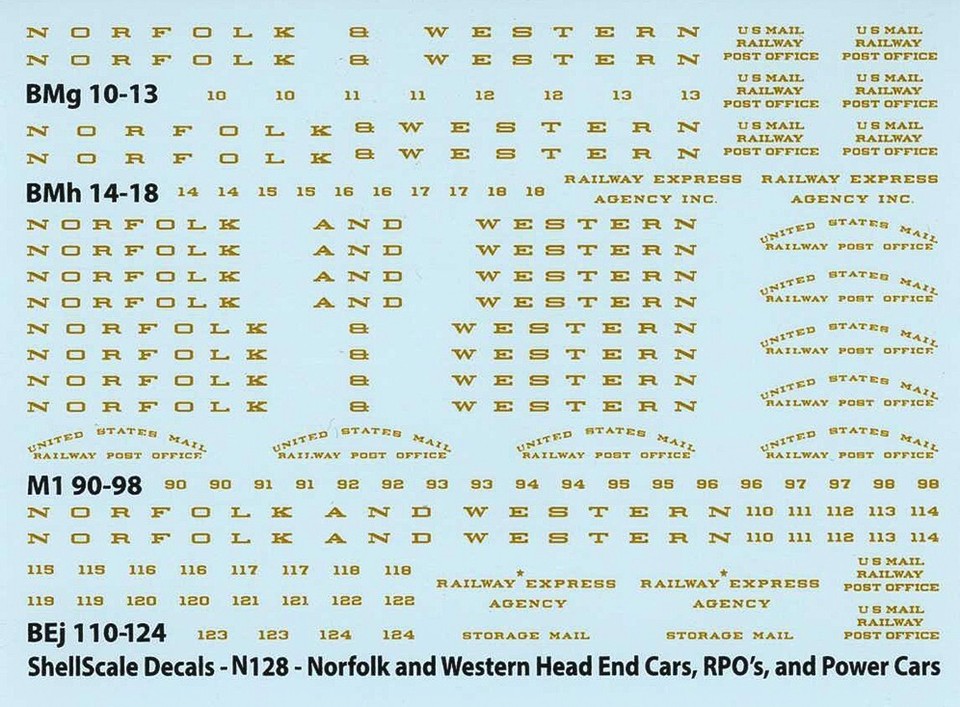N128 - Norfolk and Western Headend Car DECALS N Scale - ShellScale ...