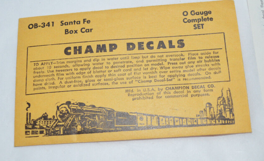 O Scale Champ Decals OB-341 Santa Fe Box Car | eBay
