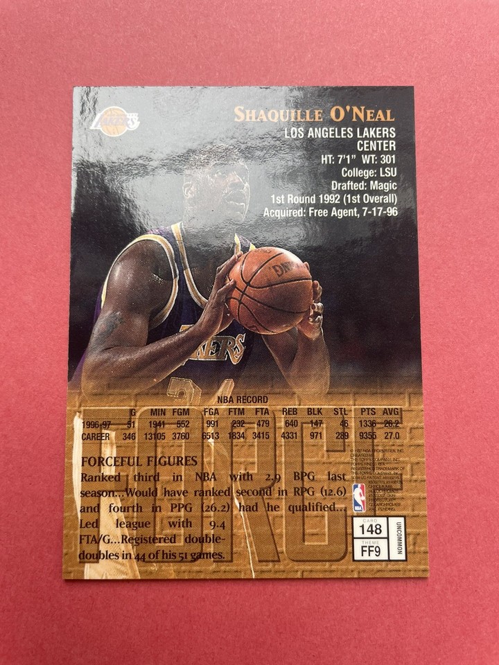 1997-98 Shaquille O'Neal Topps Finest Force Los Angeles Lakers | eBay