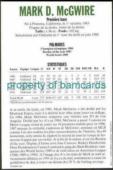 Mark McGwire #18 1992 NewSport French Magazine card | eBay