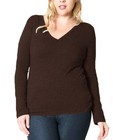 Plus Size Heather Color Casual Cotton Blend V-Neck Long Slv T-Shirt Top ...