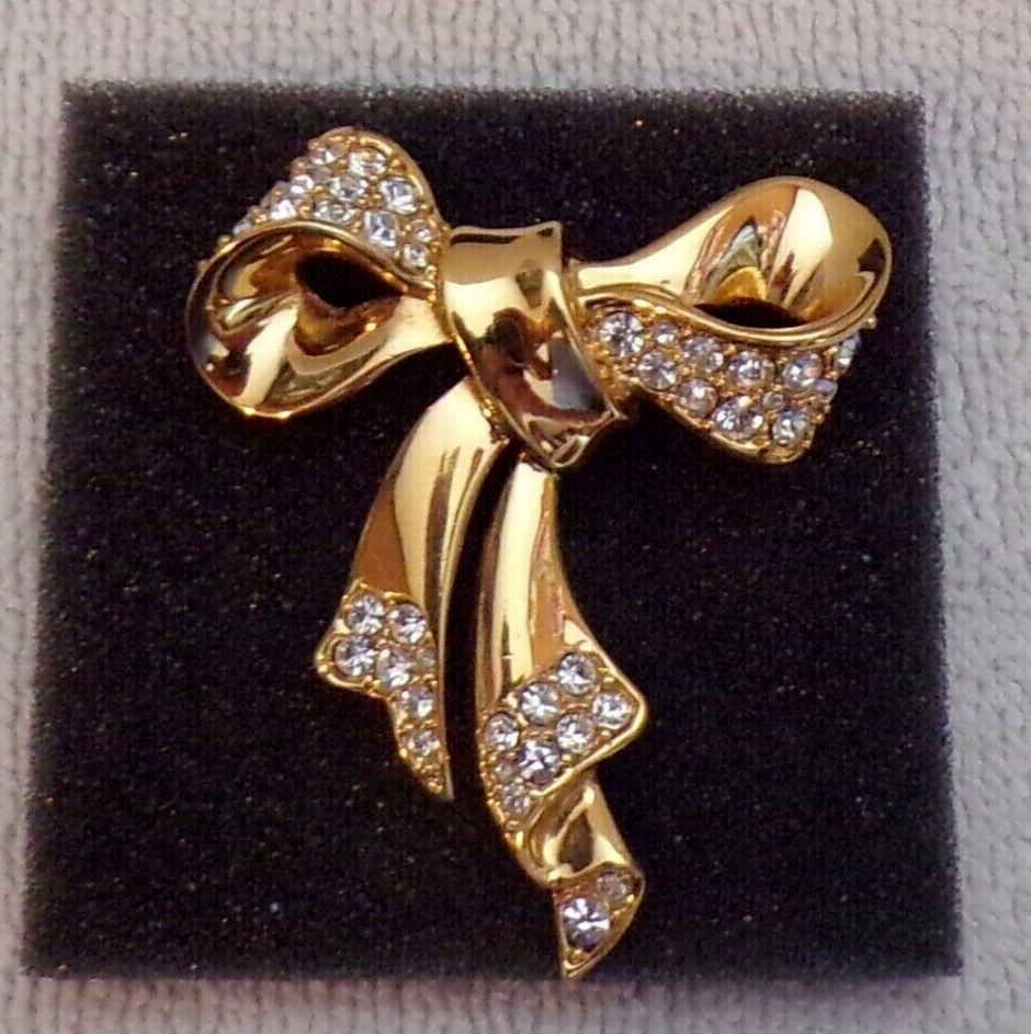 14K Yellow Gold Over 2.00Ct Round Simulated Diamond Bow Beaty Brooch ...