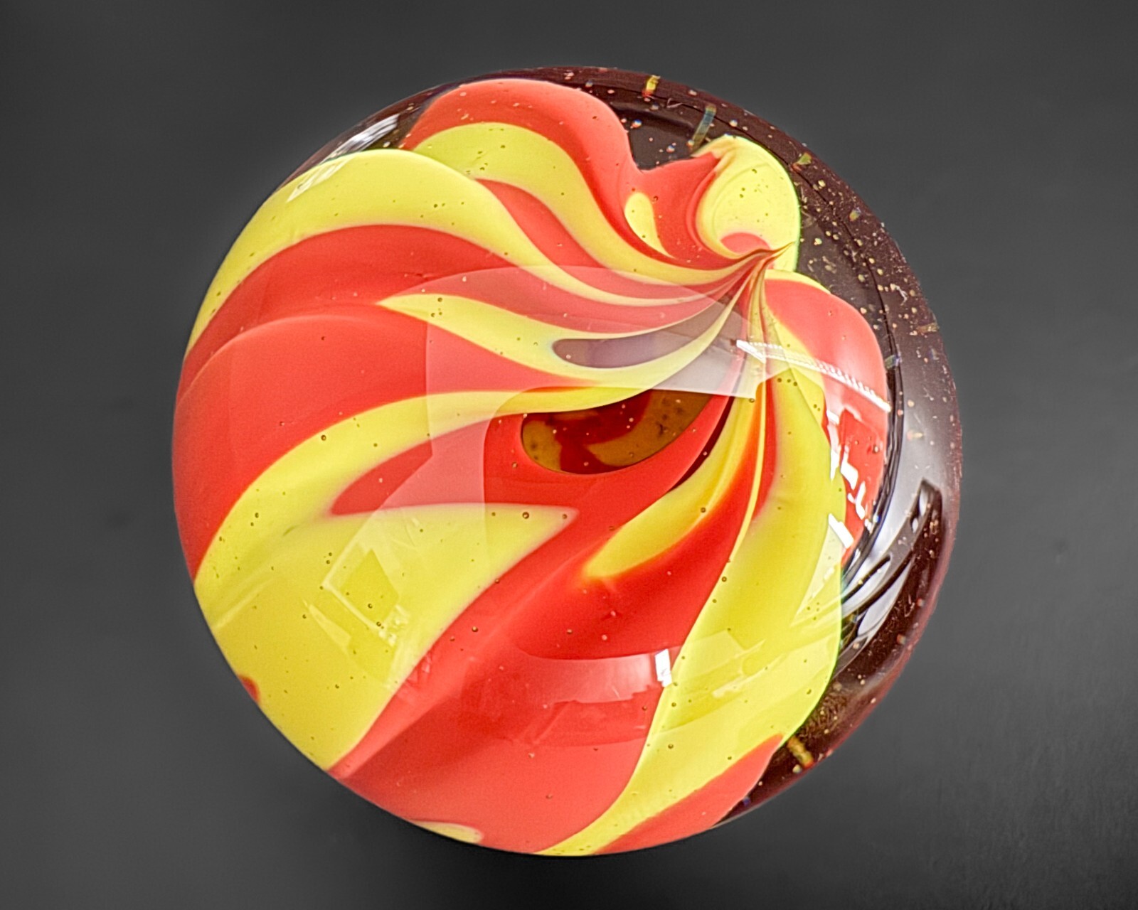Mike Davis 1.5" Orange Yellow Swirl Flame Lampwork Handblown Art Glass ...