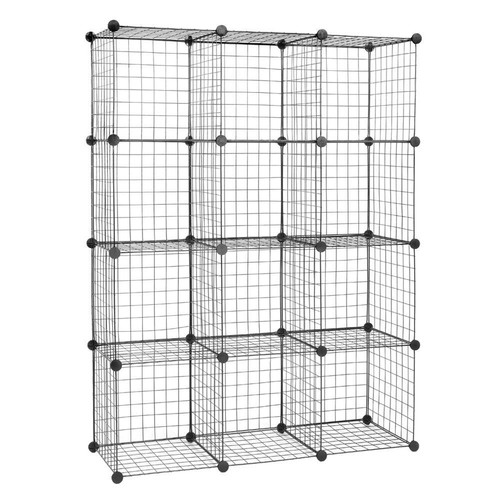 12-Cube Organizer Storage Shelves Wire Metal Grid Rack Cabinet Cubbies ...