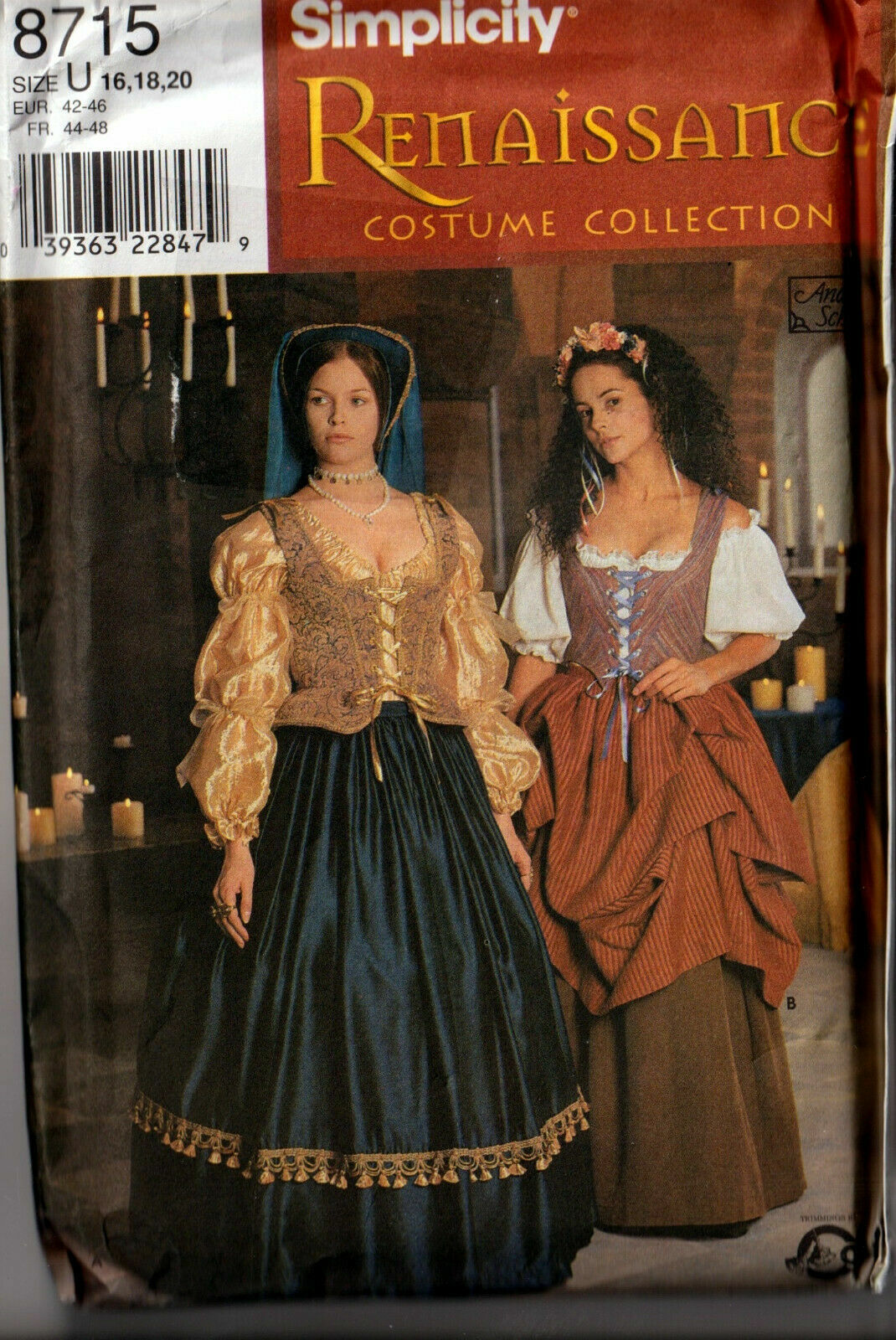 Simplicity 8715 Renaissance Costume Collection 1999 Sewing Pattern Size ...