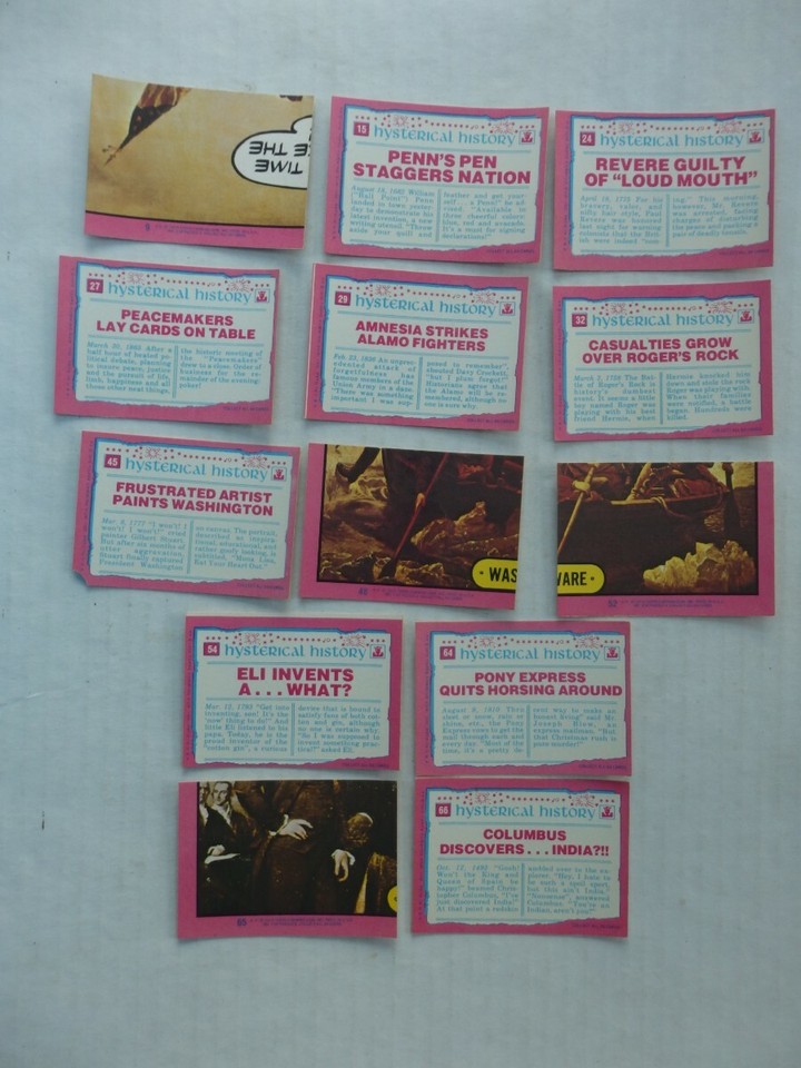 Lot of 13 Different Vintage Hysterical History Sticker Cards 1975 Topps ...