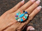 Navajo Ring Native American Handmade Cluster Turquoise NA Jewelry Sz 10 ...