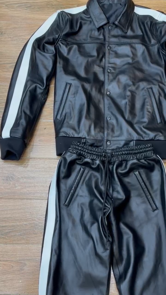 Men Jogging Tracksuit Men Genuine Leather Track Suit Sweat suit [Black ...
