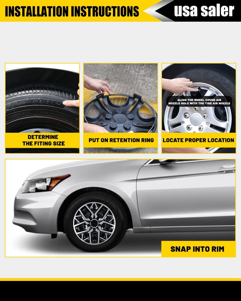 4PCS 14" 15" 16" 17" Wheel Covers for Toyota Corolla Nissan Versa Chevy ...