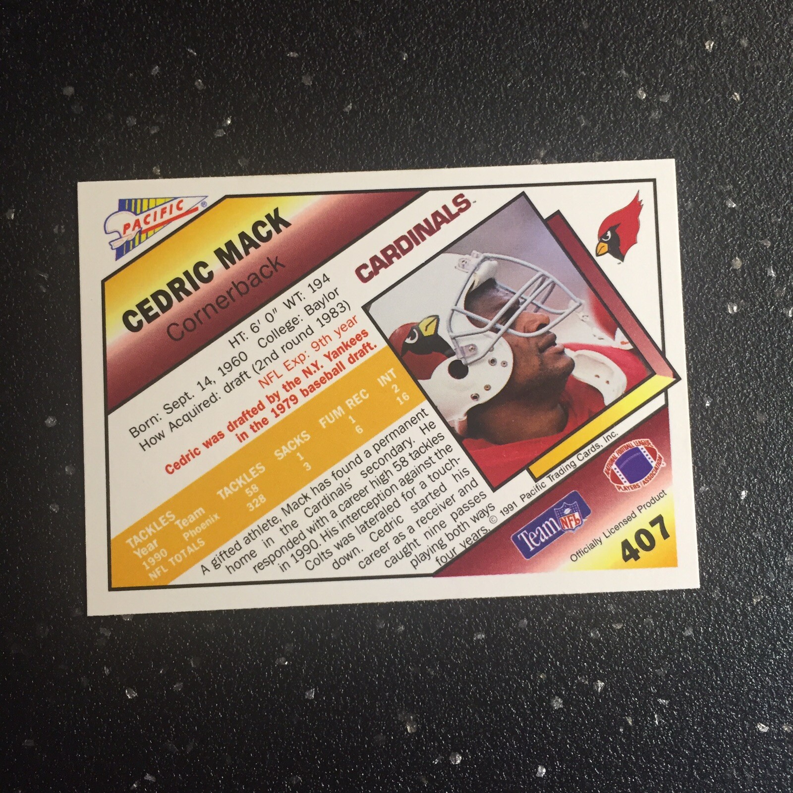Cedric Mack 1991 Pacific Football #407 NFL Phoenix Cardinals Cornerback ...
