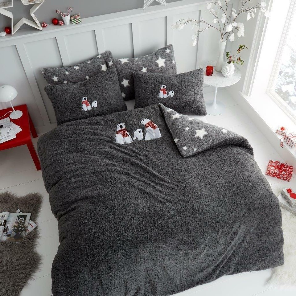 TEDDY BEAR FLEECE STAG DUVET COVER Reversible Penguin Gonk Quilt ...