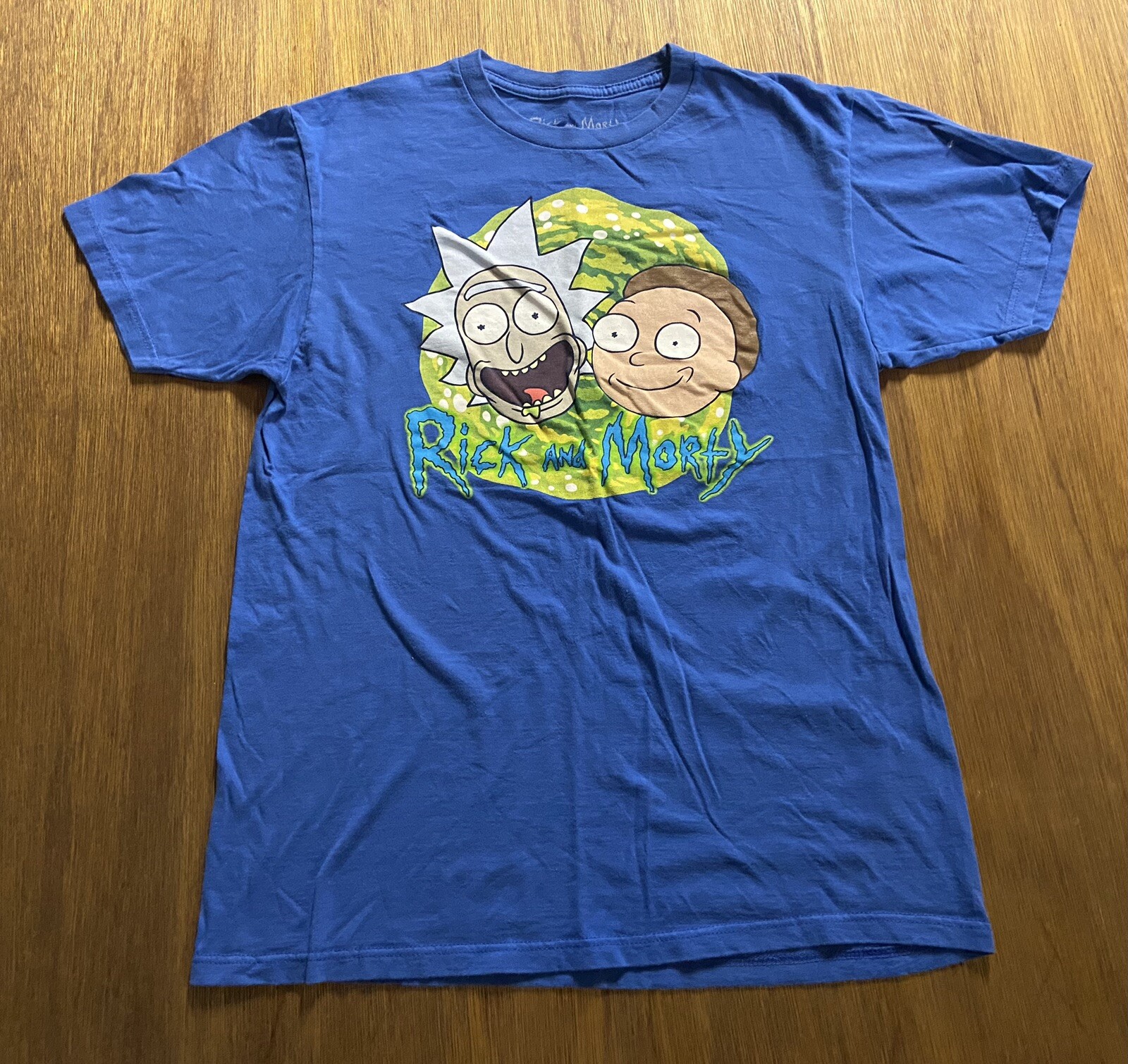 Rick and Morty Blue Graphic Cartoon Crew Neck Tee Adu… - Gem