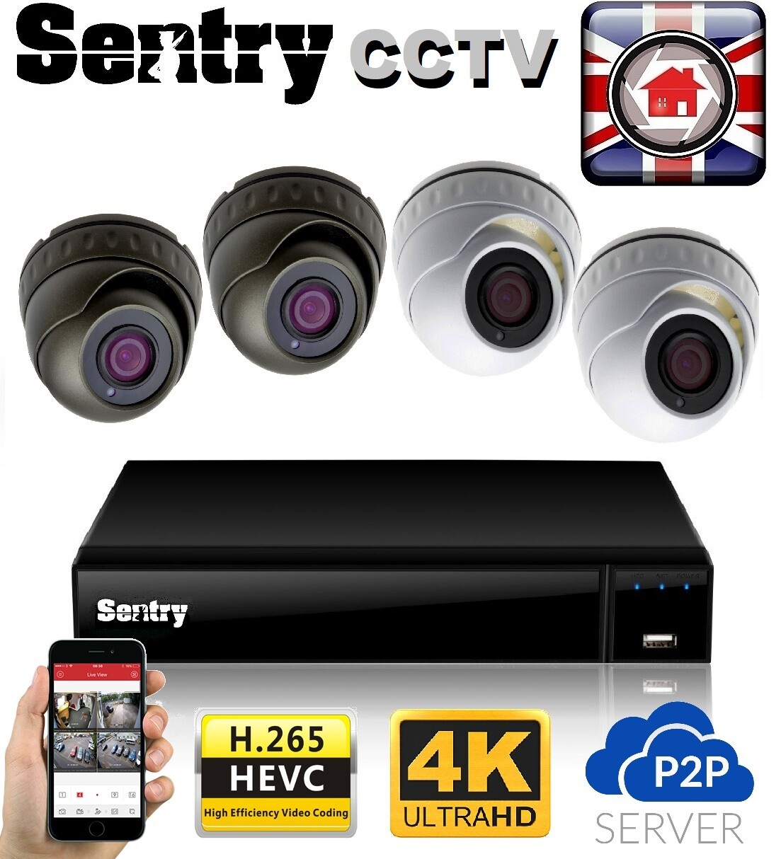 4K CCTV KIT SYSTEM SENTRY DVR ULTRA HD 2 3 4 5 6 8MP DOME CAMERA H265 ...