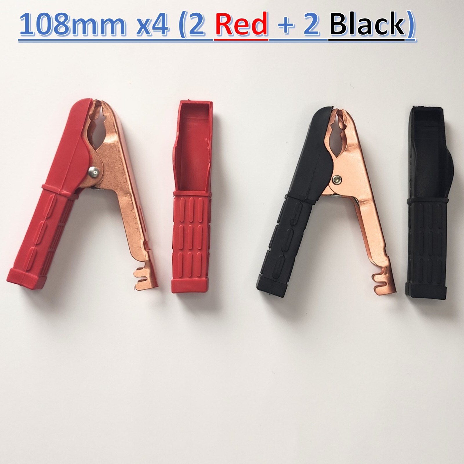 4x Large Crocodile Clips Clamps Battery Electrical Test Insulated 108MM ...