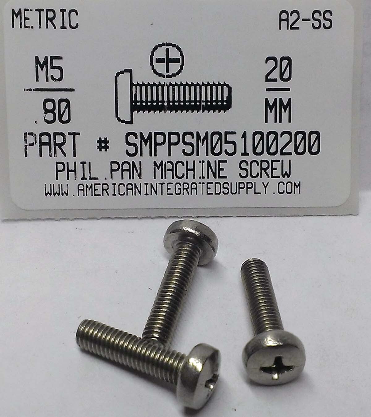 M5-.80X20MM PAN HEAD PHILLIPS MACHINE SCREWS A2 STAINLESS STEEL (25) | eBay